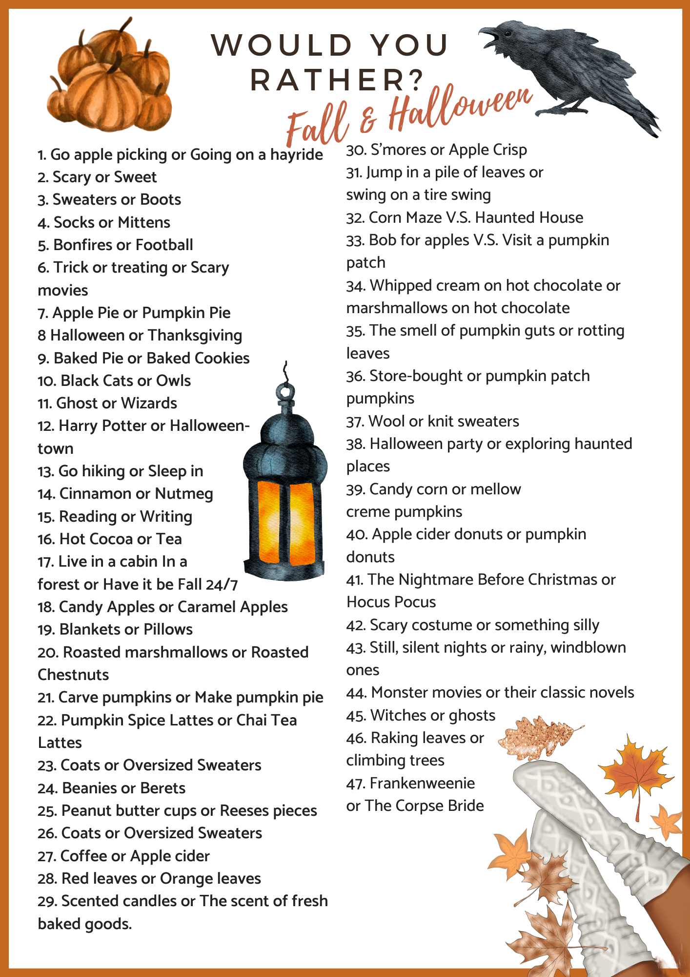 31 Days of Halloween: Day #12... A "Fun" Would You Rather for Fall ...